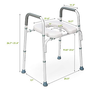 OasisSpace Stand Alone Raised Toilet Seat 300lb - Heavy Duty Medical Raised Homecare Commode and Safety Frame, Height Adjustable Legs, Bathroom Assist Frame for Elderly, Handicap, Disabled