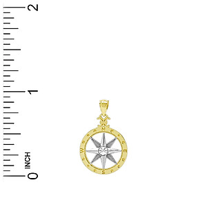Charm America - Gold Two-Tone Compass Charm - 10 Karat Solid Gold - Nautical Jewelry Pendant (Small)