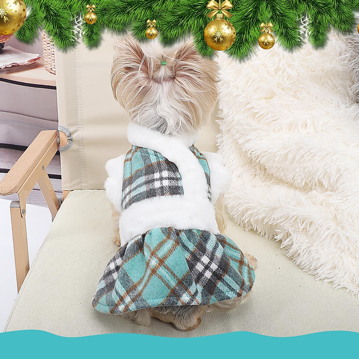 Girl Dog Sweater, Fleece Christmas Dog Dresses for Small Dogs Girl, Puppy Sweater Dog Winter Clothes, Pet Clothing Xmas Dog Sweater Dress Dog Outfit (Small, Greener)