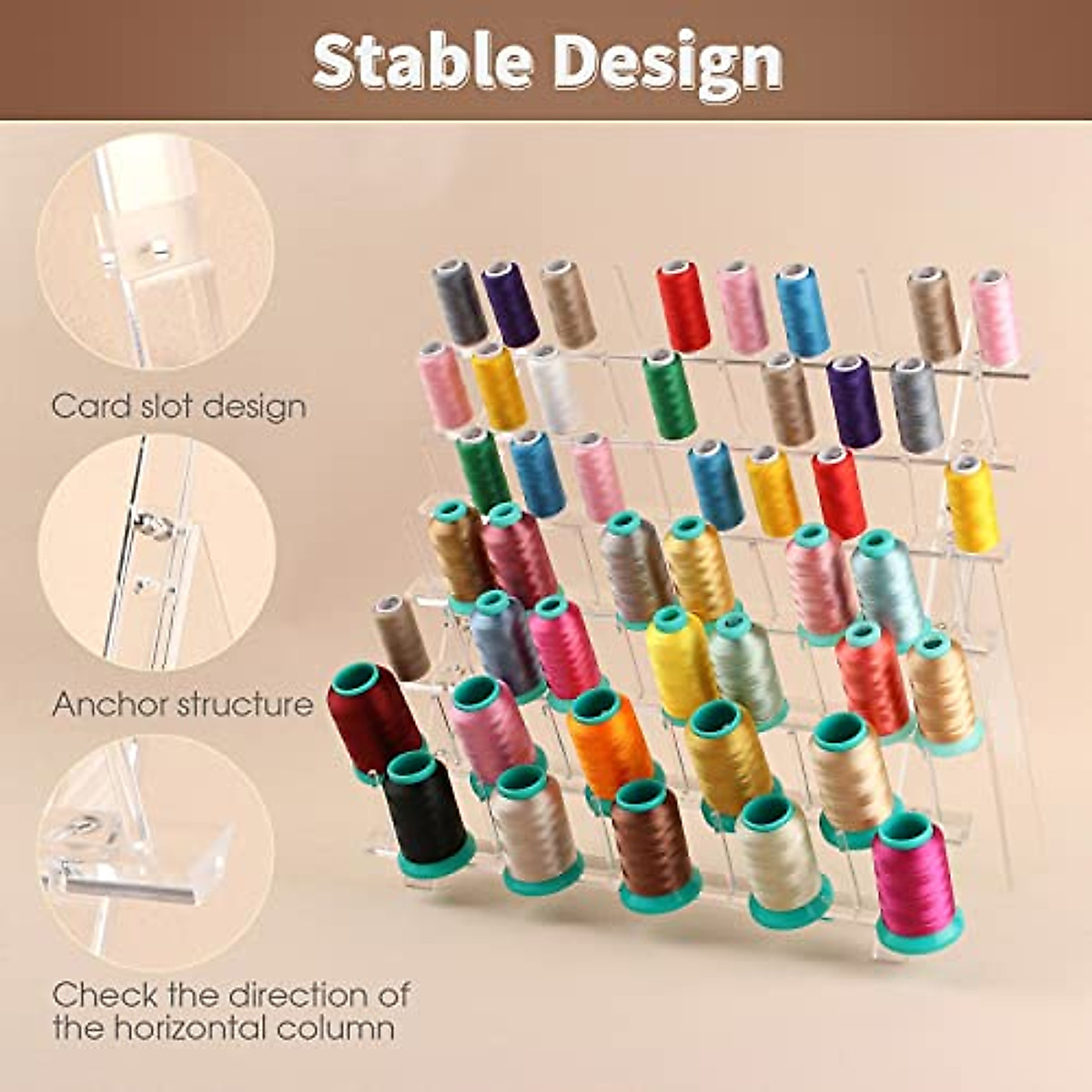 Thread Holder Organizer for 70 Spools, Mofasvigi Clear Acrylic Braiding Hair Rack for Hair Separated, Large Plastic Thread Rack Stand for Embroidery Sewing Quilting Thread Storage