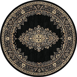 Rugs.com Amaya Collection Rug – 8 Ft Round Black Medium Rug Perfect for Kitchens, Dining Rooms