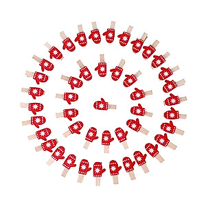 50pcs Christmas Clips Mini Clothes Pins Wooden Clothespins Photo Clips Small Wood Clips Set DIY Hanging Pegs for Christmas Cards Paper Crafts Holiday Party Supplies,Red Gloves
