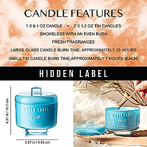 Hidden Label Scented Candles, Soy Candles for Home Patissier 2 Wicks 8.1oz Vivid Collection, Candle Set Gifts for Women Birthday Valentines Day Mothers Day Christmas