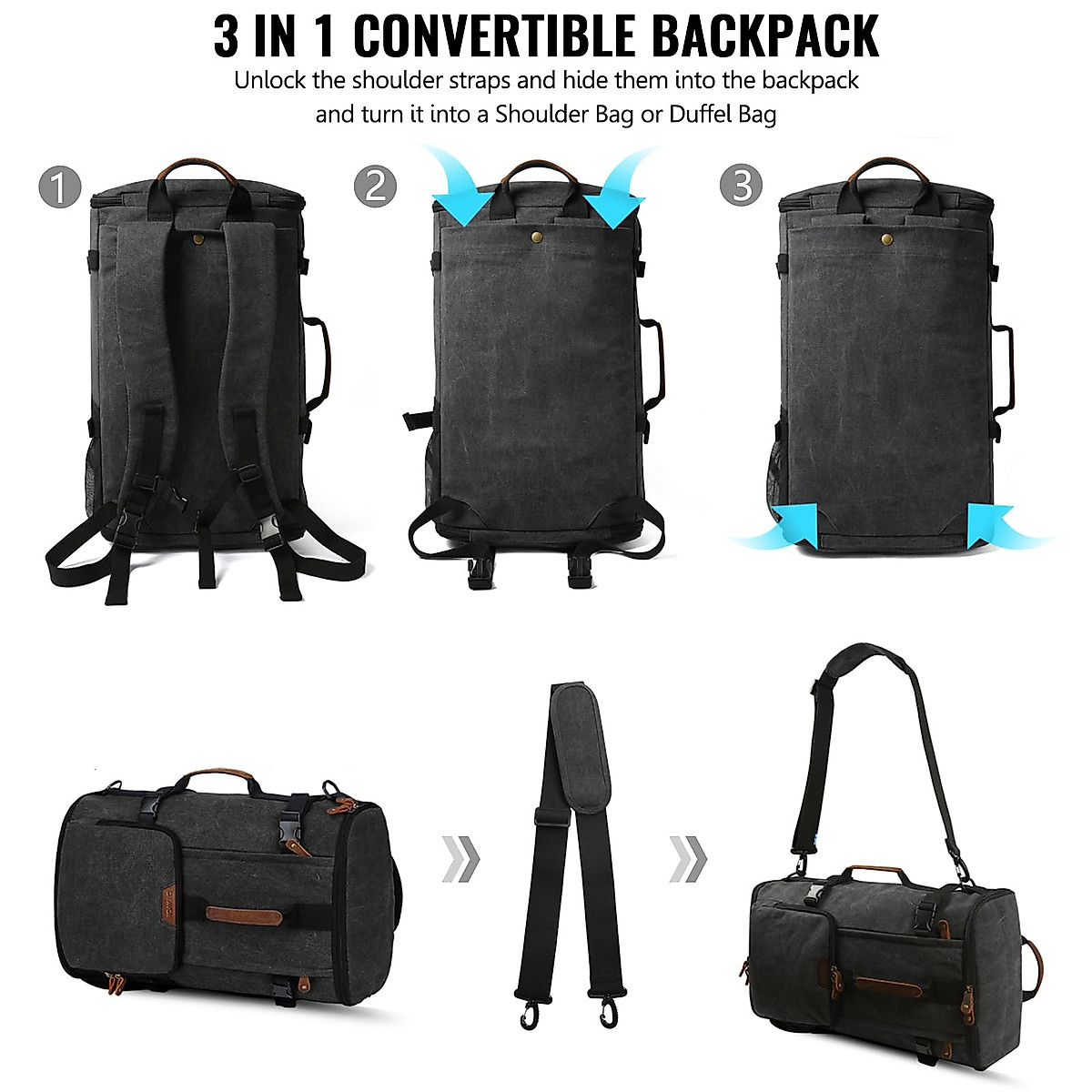 G-FAVOR 40L Travel Backpack, Vintage Canvas Rucksack Convertible Duffel Bag Carry On Backpack Fit for 17.3 Inch Laptop Bag