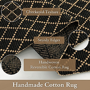 Lahome Checkered Rug, 3x5 Black Area Rug for Bedroom Washable Cotton Office Living Room Rug, Boho Checkerboard Rug Lightweight Black Carpet for Dorm Entry