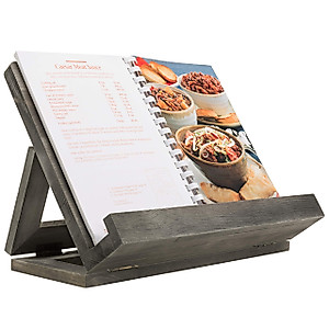 MyGift Vintage Gray Wood Folding Cookbook Stand - Reading Book Recipe Binder Tablet Laptop Holder