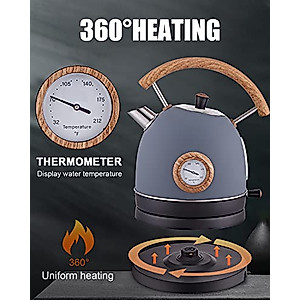 Electric Kettle, Talafa 1.7L / 1500W Retro Electric Tea Kettles for Boiling Water, Stainless Steel Hot Water Boiler with Thermometer, Auto Shut-off & Boil-Dry Protection, Anti-scald Wood Handle