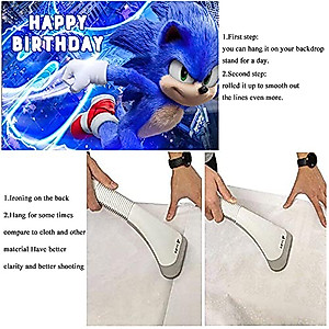 PSXF Blue Sonic Hedgehog Happy Birthday Themed Photography Backdrop 5x3ft Sonic Boom Superhero Kids 1st Birthday Party Photo Background Studio Banner