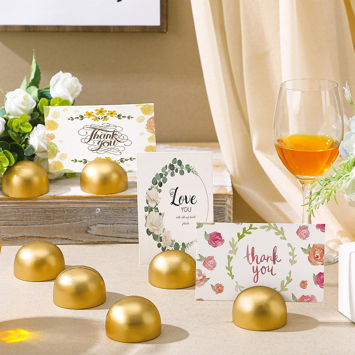 Geyoga 50 Pcs Gold Table Number Holder Round Table Number Stands Modern Place Card Holders Table Number Clips Table Number Holders for Wedding Reception Anniversary Birthday Party Banquet