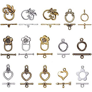 PH PandaHall 60 Sets Toggle Clasp, 15 Styles T-bar Closure Clasps IQ Toggle Clasps Flower Heart Clasps Fastener Hook Toggle Connectors TBar End Clasps for Necklace Bracelet Jewelry Making