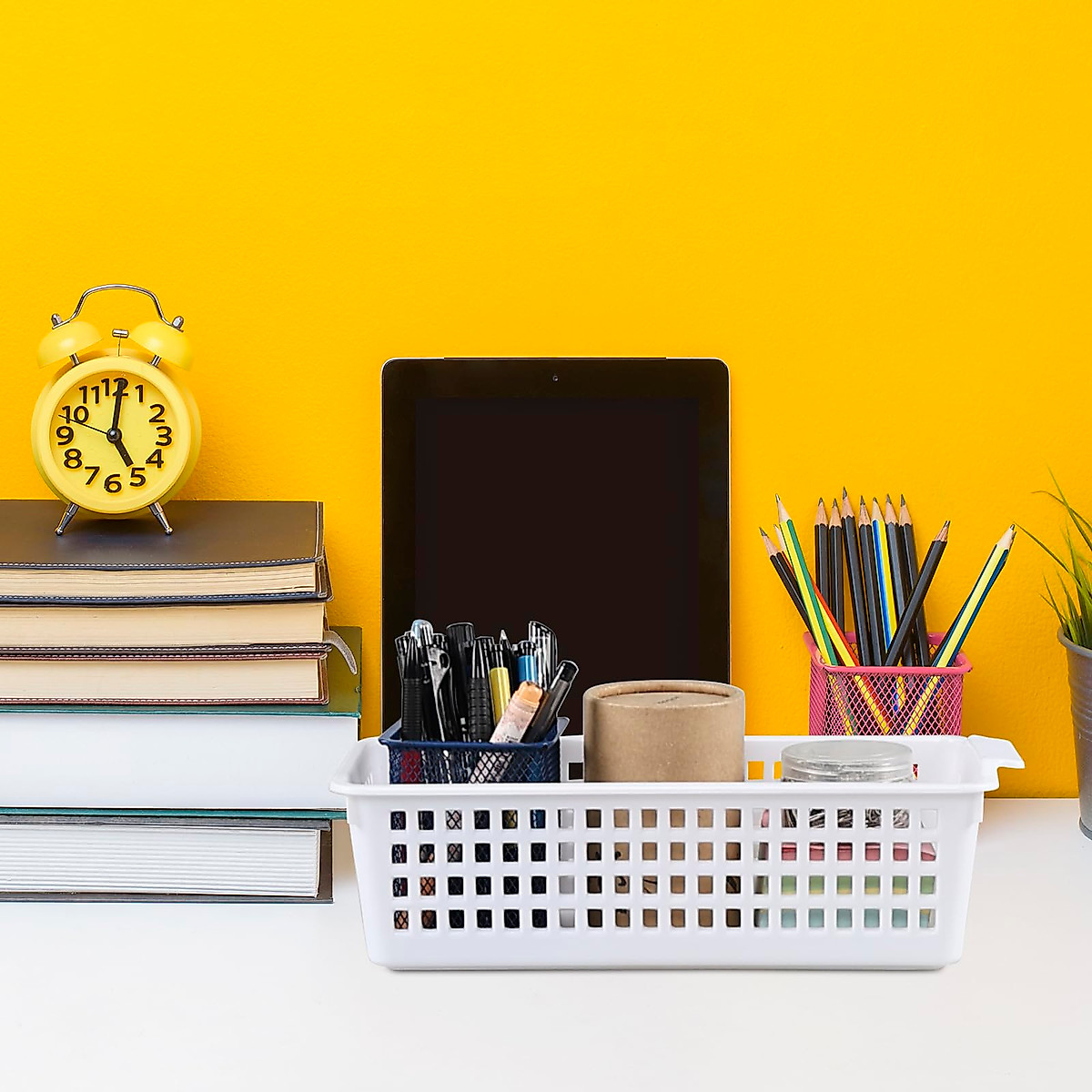 Hayixia White Slim Storage Basket Tray, Small Plastic Basket for Organizing, Set of 12