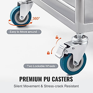 VEVOR Lab Serving Cart, 3 Layers Stainless Steel Utility Rolling Cart, Medical Cart with A Drawer, Dental Utility Cart with Lockable Wheels, for Laboratory, Hospital, Dental Use