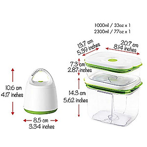 FOSa Vacuum Seal Food Storage System Reusable Container Starter Set with Vacuum and 2 Large Reusable containers
