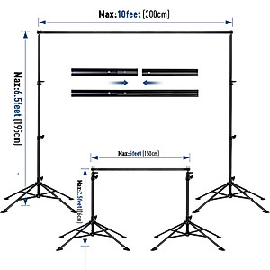 New Upgrade Four-Legged Backdrop Stand 6.5x10ft,IFKDNR Photo Backdrop Stand for Parties,Back Drop Adjustable Stand Kit with 4 Crossbars Backdrop Clamps and Carrying Bag for Parties Wedding Decoration