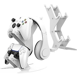 Controller Holder Stand, Universal Metal Material Game Controller Headset Stand Controller Accessories for Gamepad of PS5 / Xbox / PS4 / Switch （White