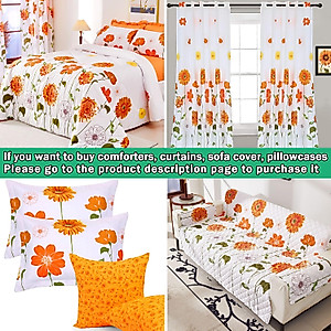 EVENHUG 100% Cotton Quilt Queen Size Orange Sunflower Bedding Set Floral Lightweight Quilt Reversible Coverlet Bedspread with 2 Pillow Shams All Seasons 3 Pieces (92"x96")