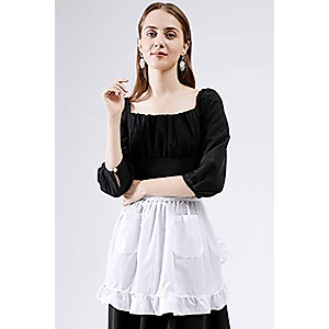 LilMents Waist Apron with Pockets Retro Kitchen Cleaning Ruffles Half Apron (White)