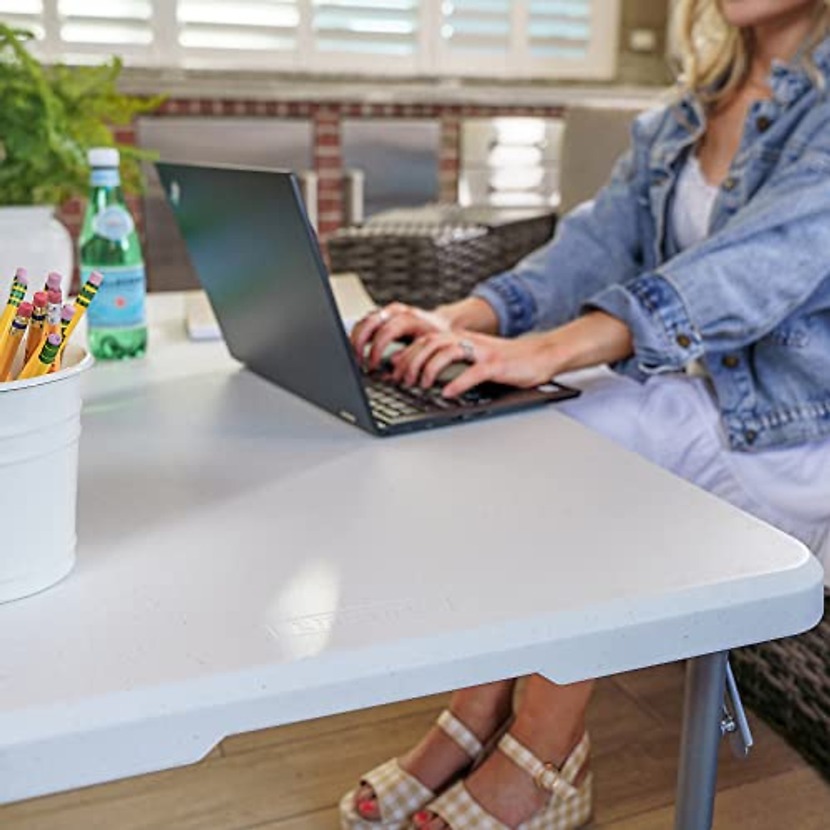 Lifetime Height Adjustable Folding Table, 4 Foot, Almond