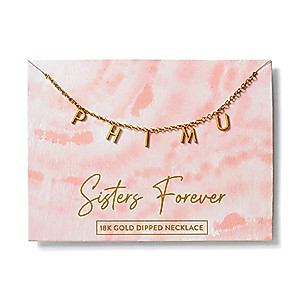 Sorority Shop Phi Mu Necklace — PM Name Necklace, 18K Gold Plated Sorority Gifts Necklace, Long-Lasting Phi Mu Gifts for Women