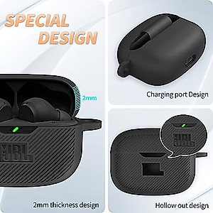 YIPINJIA for JBL Vibe 200TWS/JBL Vibe Beam Case Cover, Silicone Protective Shock Cover Compatible with JBL Vibe 200TWS & JBL Vibe Beam True Wireless Headphones Charging Case with Carabiner(Black)