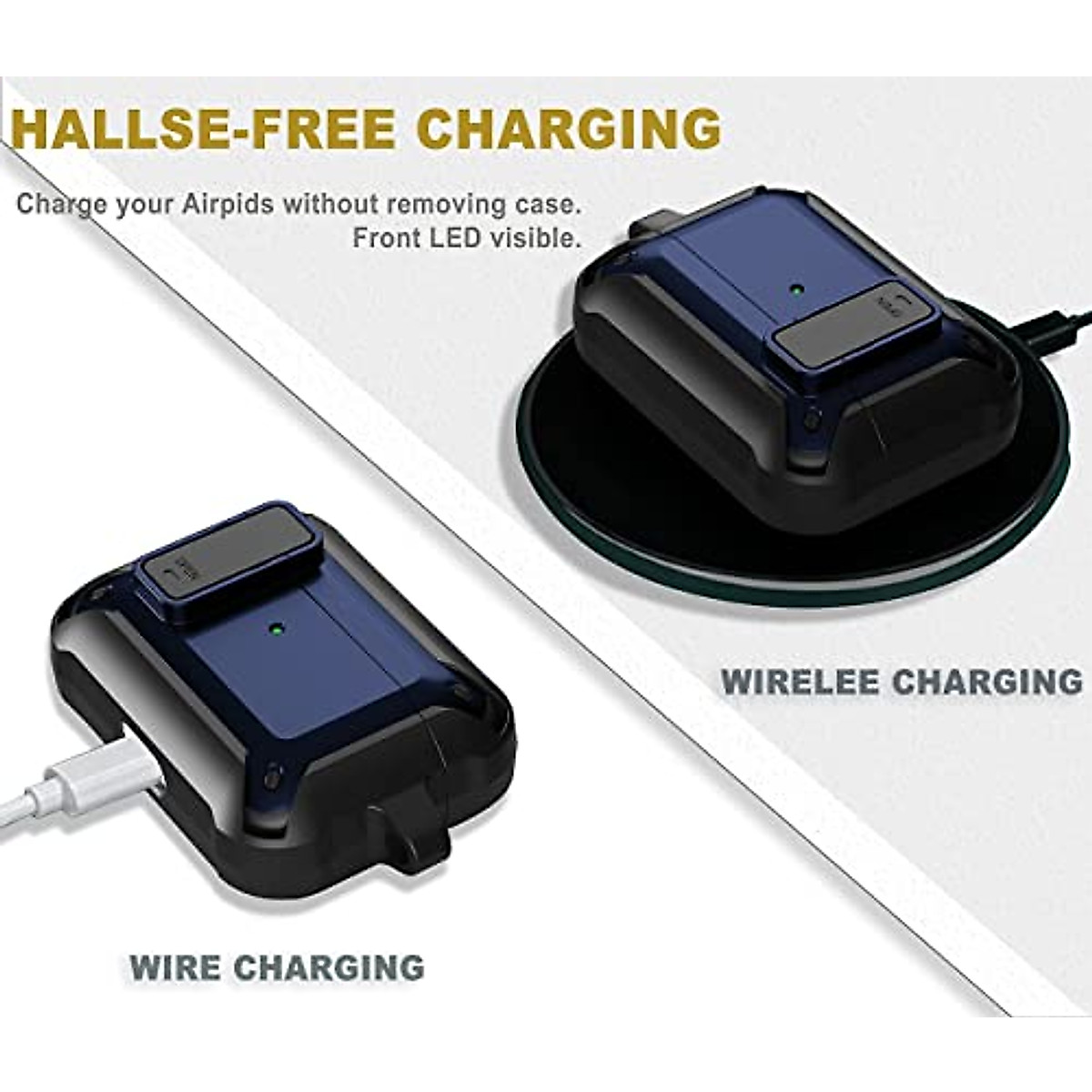 Wonjury for Airpods Pro Case Cover for Men with Lock, Military Armor Series Full-Body AirPod Pro Case with Keychain Cool Air Pod Pro Shockproof Protective Case for AirPods Pro 2019, Black/Blue