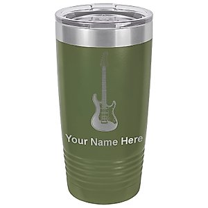 LaserGram 20oz Vacuum Insulated Tumbler Mug, Electric Guitar, Personalized Engraving Included (Camo Green)