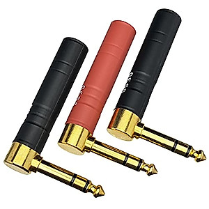 CNCESS CESS-237 Headphone / Earphone Right-Angle Adapter, 6.35mm 1/4-inch TRS Stereo Female to Male, 3-Pack (2 Black + 1 Red)
