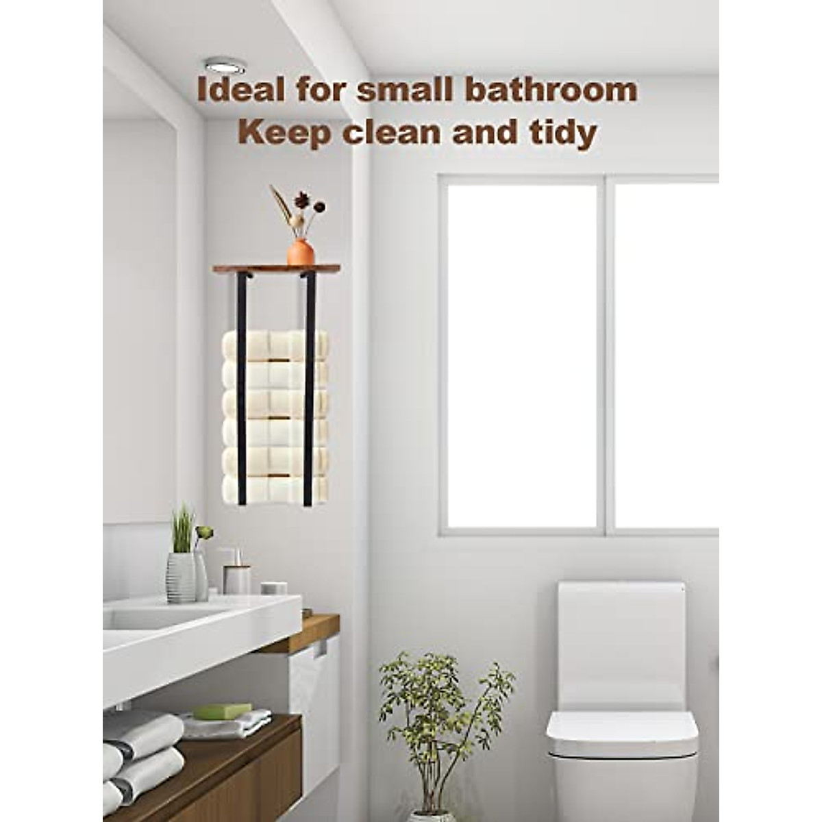 Towel Rack with Wooden Shelf - Metal Towel Racks for Bathroom Wall Mounted, Durable Wall Towel Holder for Rolled Towels Bath Towel Washcloths Spa Small Hand Towels