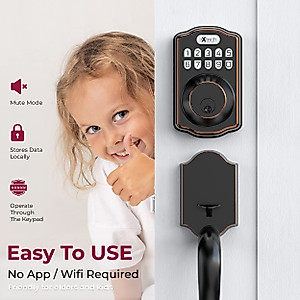 IXTECH Keyless Entry Door Lock, Keypad Door Lock with Handle, Front Door Lock Set for Right and Left Hand Front Doors, Electronic Keypad Deadbolt, Auto Lock, Easy to Install, Oil Rubbed Bronze