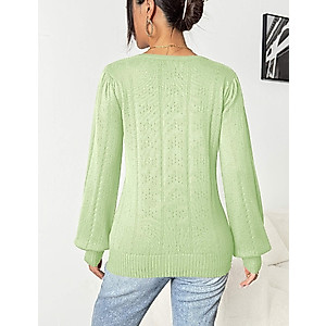 HOTOUCH Womens Puff Sleeve Sweater 2025 Square Neck Casual Cozy Cute Knit Slim Pullover Jumper Tops