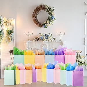 Larcenciel 12 Pcs Gift Bags with Tissue Paper, 6 Colors Paper Bags with Handles, Rainbow Party Favor Bags Candy Bags Treat Bags Goodie Bags for Party, Gift Wraps, Birthday, Wedding,Baby Shower (Small)