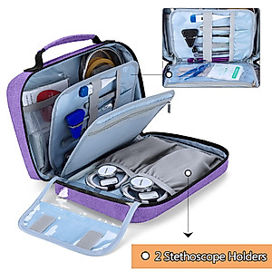 Damero Carrying Case for 2 Stethoscopes, Portable Stethoscope Case Compatible with 3M Littmann/ADC/Omron Stethoscope, BP Cuffs and Other Accessories, Purple