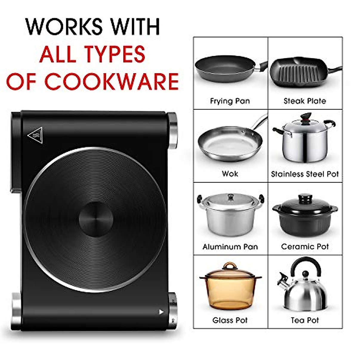 CUSIMAX Electric Burner Hot Plate for Cooking Cast Iron hot plates, Adjustable Temperature Control, Non-Slip Rubber Feet Stainless Steel Easy to Clean, Your Kitchen Assistant