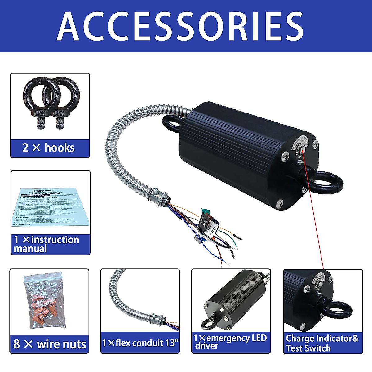 40W Emergency Driver for LED High Bay Light, 90 Min Emergency Battery Backup Power Supply Emergency LED Driver, External Driver Input AC100-347V- Output 170V DC,UL-Listed - IP65 Waterproof (8pack)
