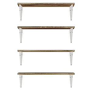 Wallniture Arras 24" Floating Shelves for Wall Storage, Wall Bookshelves Living Room Decor, Kitchen Organization, Office Decor, Wall Shelf Set of 4 White Bracket