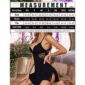 Avidlove Women Lingerie Lace Chemise Sleepwear Babydoll Set Mini Dress Black XX-Large