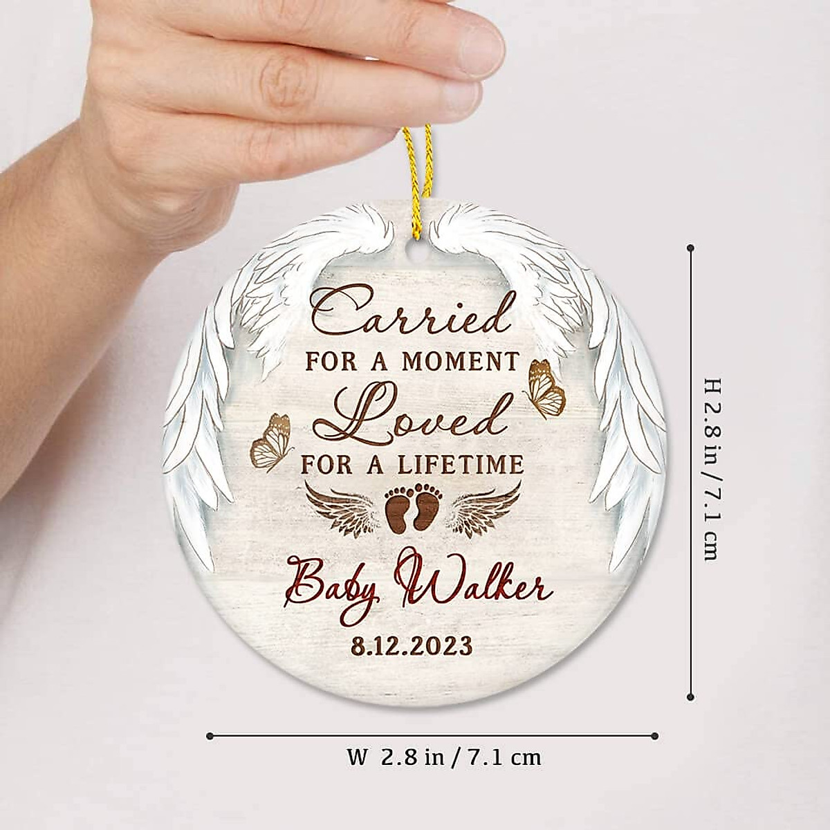 TheUnifury Personalized Memorial Ornament Baby Angel Ornament - Carried for A Moment Loved for A Lifetime - Infant Loss, Stillbirth, Stillborn, Miscarriage