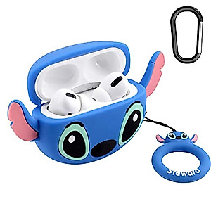 Soft Silicone Shockproof Cover, New 3D Cute Cartoon Creative Fun Case Skin with Keychain Design for AirPods Pro Charging Case 2019 (Stitch)