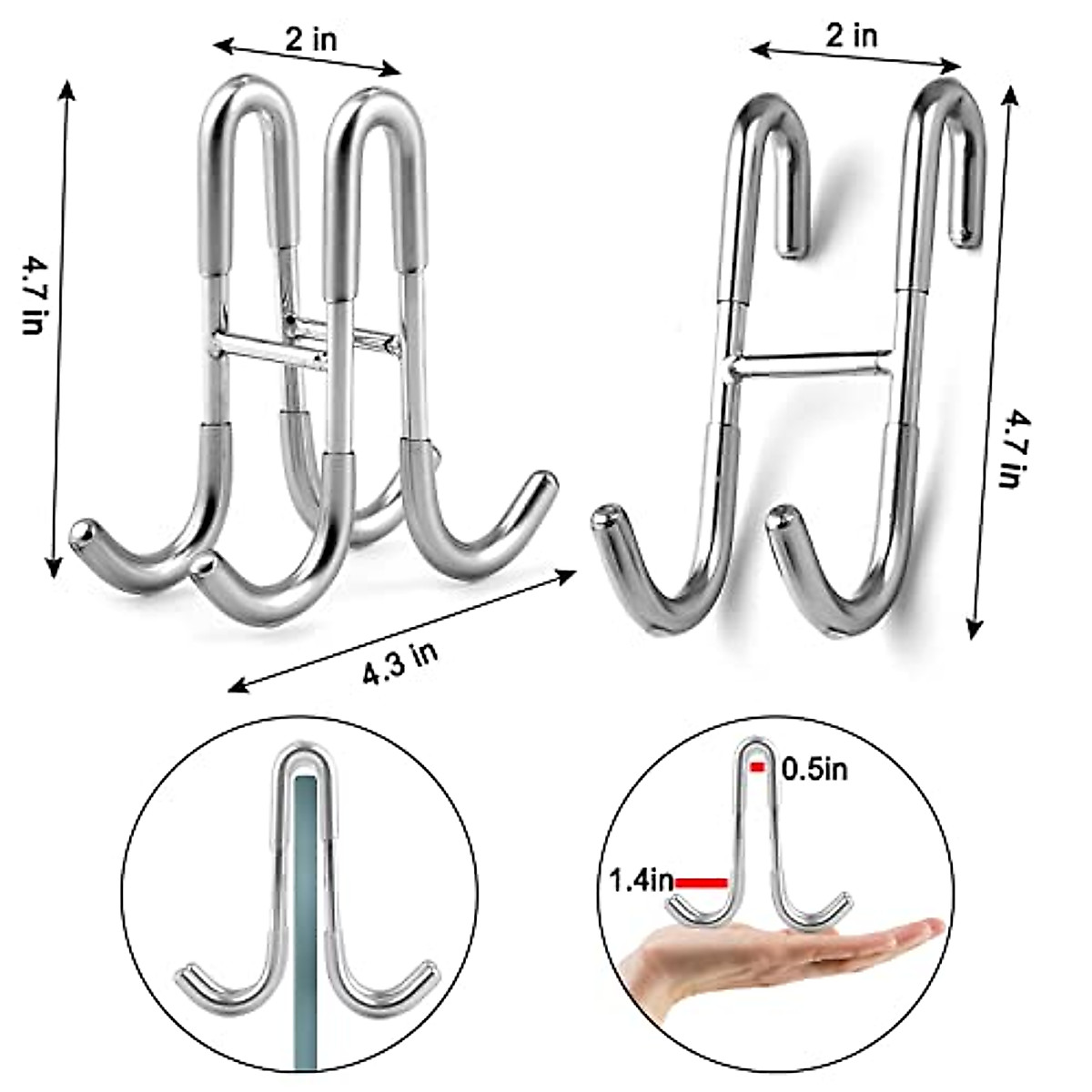 EOFJRUC Shower Door Hooks - 2 Pack Towel Hooks for Bathroom Frameless Glass Shower Door, Stainless Steel Rack Hooks for Hanging Towel, Bathrobe, Squeegee (Silver)