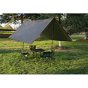 KampFit 9.8'x9.8' Waterproof Tent Tarp with 6 Pcs Ultralight Tent Stakes, Army Green