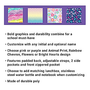 Let's Make Memories Personalized Kids Backpack with Lunch Box (Optional) - Purple, Bright Hearts