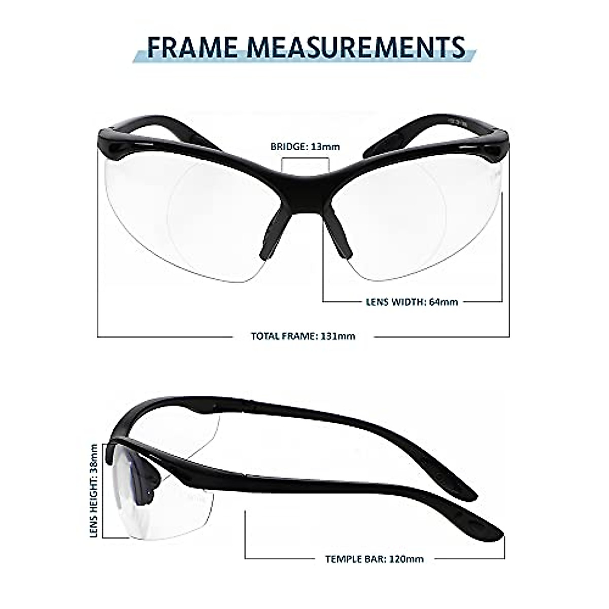 Full Lens Magnifying Safety Glasses - Safety Reading Glasses for Men, Women, Work, Healthcare, Riding - with Black Lightweight Wrap-Around Frame - Z87.1 Certified - UV Protection - Clear Lens, 1.50