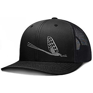 LARIX Trucker Hat - Mayfly - Black/Gray - Mens Fly Fishing Hat Fishing Cap