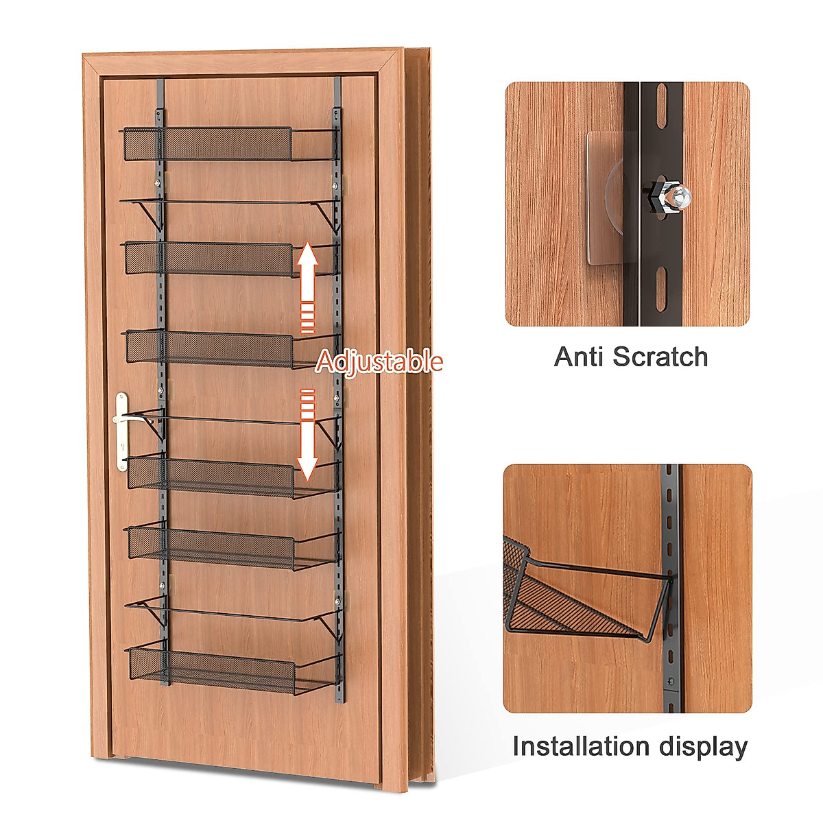 Coonoor 6 Tier Over The Door Pantry Organizer,Adjustable Baskets Closet Organizer Hanging Rack Spice Space Saver,Black