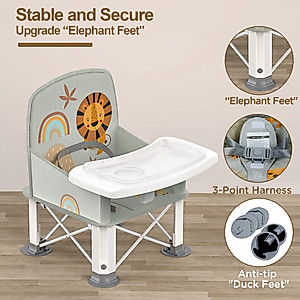 Baby Travel Booster Seat with Double Tray, BabyBond Upgraded Toddler Portable Baby Chair, Booster Seat for Dining Table, Stable and Foldable Booster Baby Chair for Indoor/Outdoor (Grey Lion)