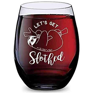 Stemless Wine Glass (Lets Get Slothed) Made of Unbreakable Tritan Plastic and Dishwasher Safe - 16 ounces