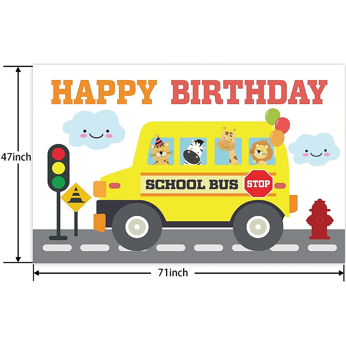 Yellow School Bus Happy Birthday Banner Backdrop Background Photo Booth Props Back to School Wheels on the Bus Theme Decor for First Day of School Welcome Party 1st Birthday Party Favors Decorations