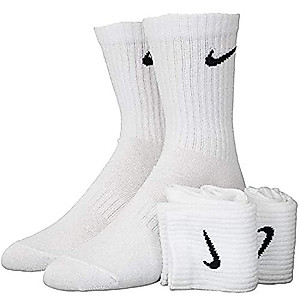 Nike Unisex Everyday Lightweight Crew Training Socks (3 Pair) (White/Black, M)