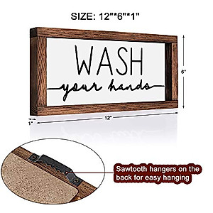 LIBWYS Bathroom Sign & Plaque (Set of 3) Wash Your Hands Brush Your Teeth Comb Your Hair Decorative Rustic Wood Farmhouse Bathroom Wall Decor (White)