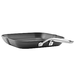KitchenAid Hard Anodized Induction Nonstick Square Grill Pan/Griddle with Pouring Spouts, 11.25 Inch, Matte Black